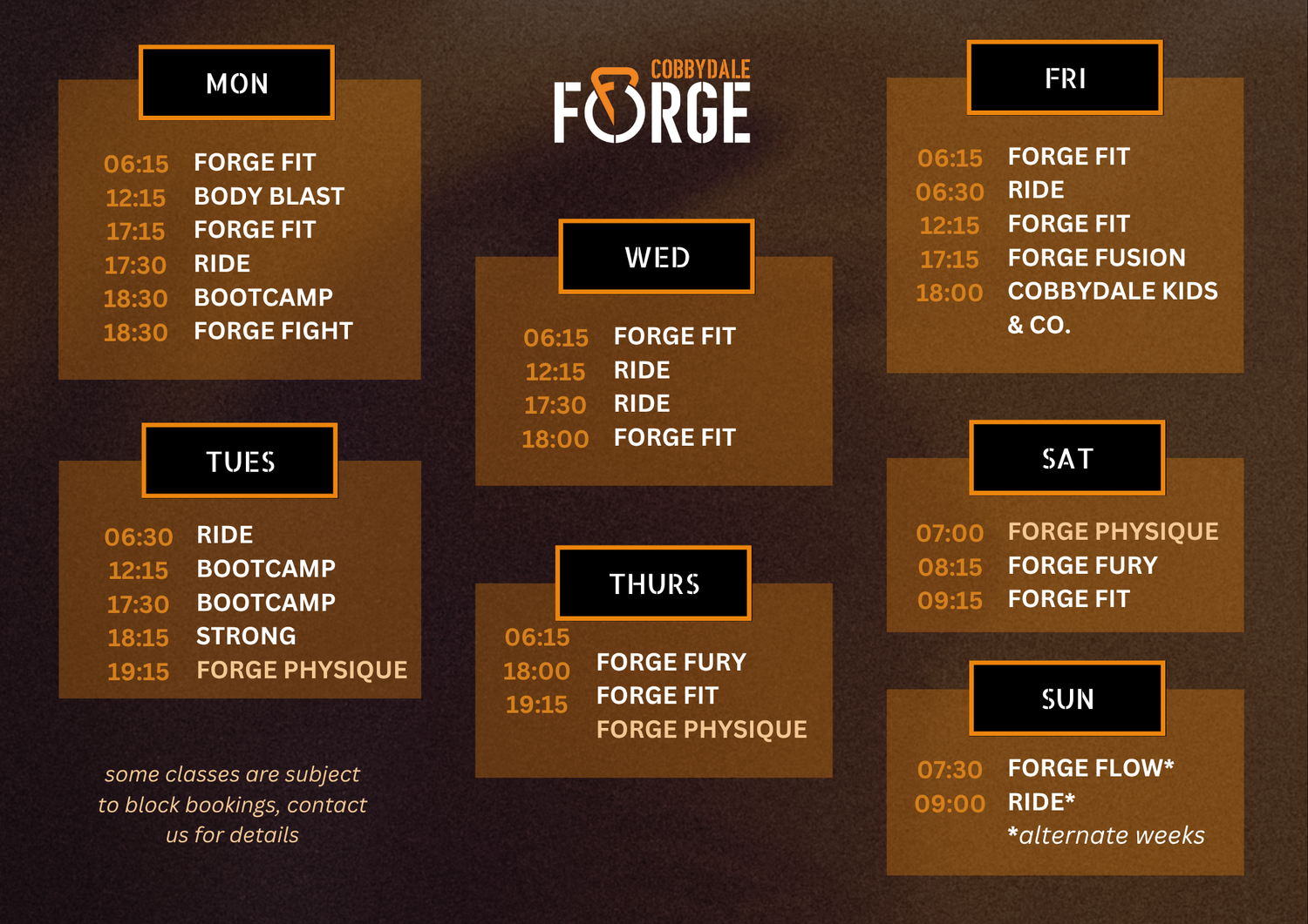 Timetable – Cobbydale Forge